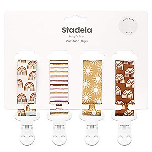Stadela Baby Pacifier Clip Leash Soothie Holder Unisex for Girl or Boy 4 Pack Gift Set Universal Fit (Boho Baby)