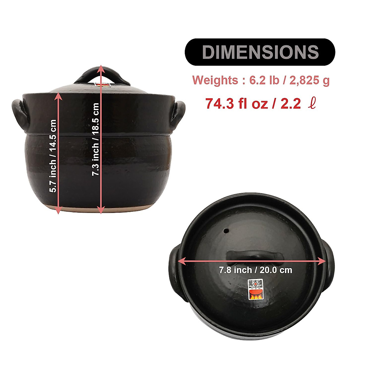 Banko Ware Earthenware Rice Cooker Donabe- Double-Lid Design for Fluffy Rice, English manual included for cooking rice, Even Heating & Enhanced Flavor Experience, Made in Japan (3-4 Cups)