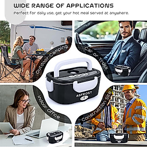 Electric Lunch Box Food Heater for Car Home Work, 12V 24V 110V 60W Faster Portable Food Warmer Heated Lunch Box for Adults, Removable 304 Stainless Steel Container 1.5L, Leak Proof, SS Fork & Spoon