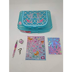 Hot Focus Art Box W/Compartments with Pad Locks and Keys – Mermaid Twins Girls School Pencil Case Box Includes Neon Gel Pen, Notepad and Stickers, Aqua, Blue, Silver, red, Purple, Pink (426 MM)