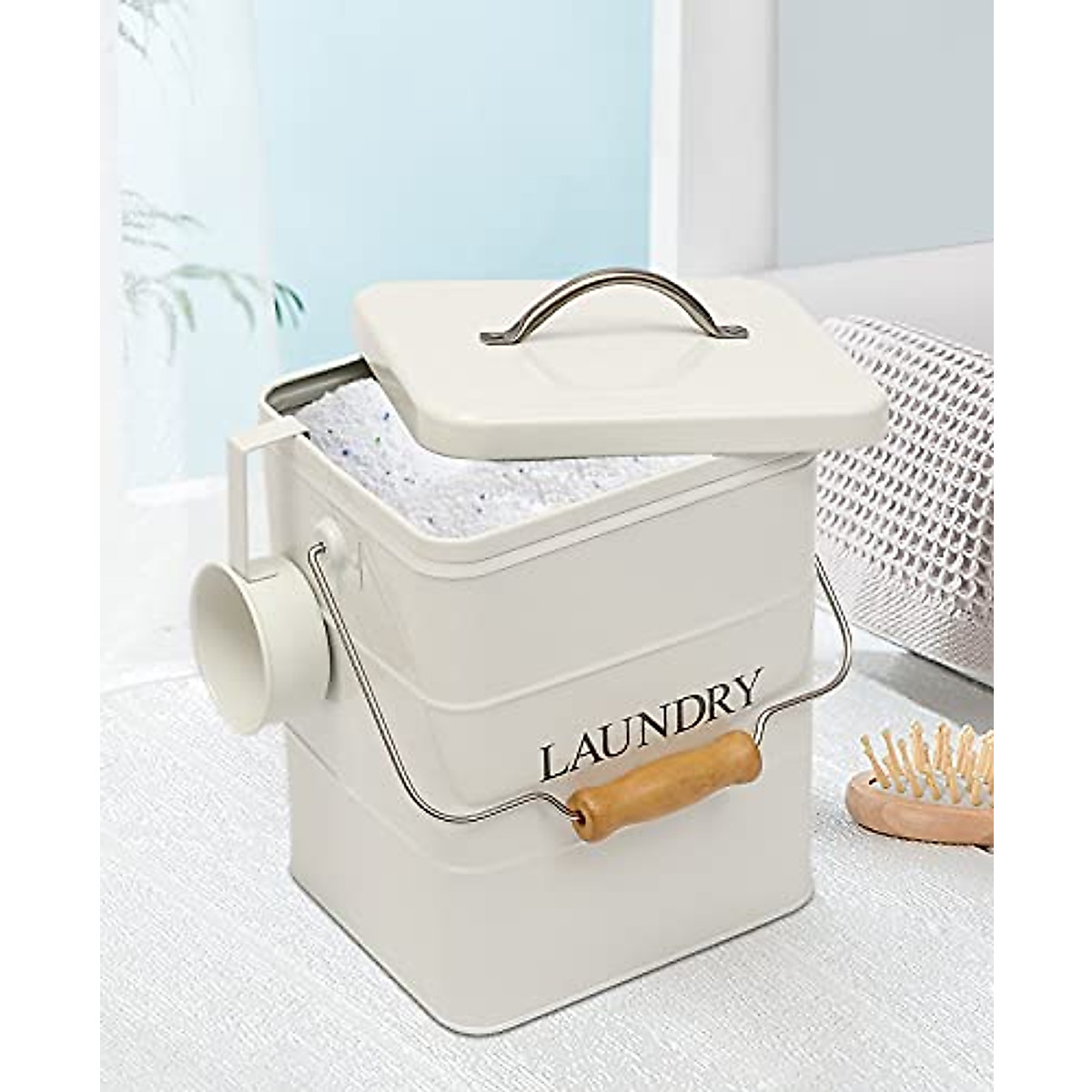 Morezi Laundry Detergent Container Powder Soap Containers with Lid and Scoop Included, Perfect Sturdy Canister Tins for Kitchen Countertop, Shelf, Great Gift - White