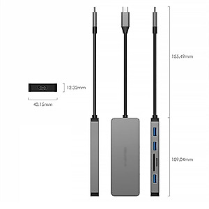 Port Expander USB C Dock 6-in-1 USB-C Hub Multiport Adapter with 4K HDMI, 3 USB 3.0 Ports, SD/TF Card Reader, Docking Station USB Splitter (Color : Silver)