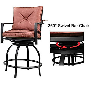 PatioFestival Outdoor Bar Stools Bar Height Patio Chairs Swivel Bar Stool Patio Furniture Tall High Counter Chair Bistro Set with Glass Top Table Back Padded Cushion for Balcony Pub