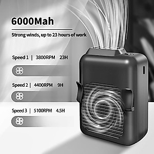CAZOKASI Waist Clip Fan Upto 23hours 6000mAh Portable Rechargeable Fan Working Cooling Fan Hand Free Personal Fan Wearable Fan for Traveling Working Outdoor Office（waist fan