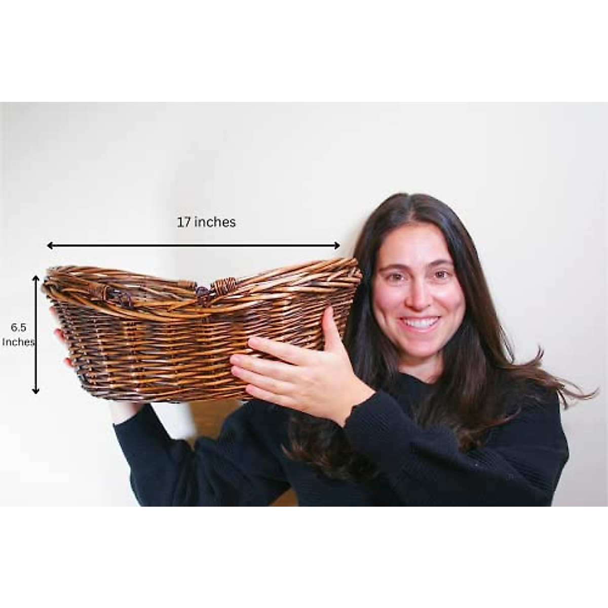 Wald Imports - Medium Wicker Basket with Handle - Dark Brown Hand Woven Harvest Basket - Wicker Flower Basket for Storage, Picnics, Easter, Organizing, and More (17 x 6.5 inches)