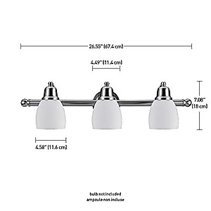 Globe Electric 51229 Jayden 5-Piece All-in-One Bathroom Set, Satin Nickel, 3-Light Vanity Light with White Opal Glass Shades, Towel Bar, Toilet Paper Holder, Towel Ring, Robe Hook
