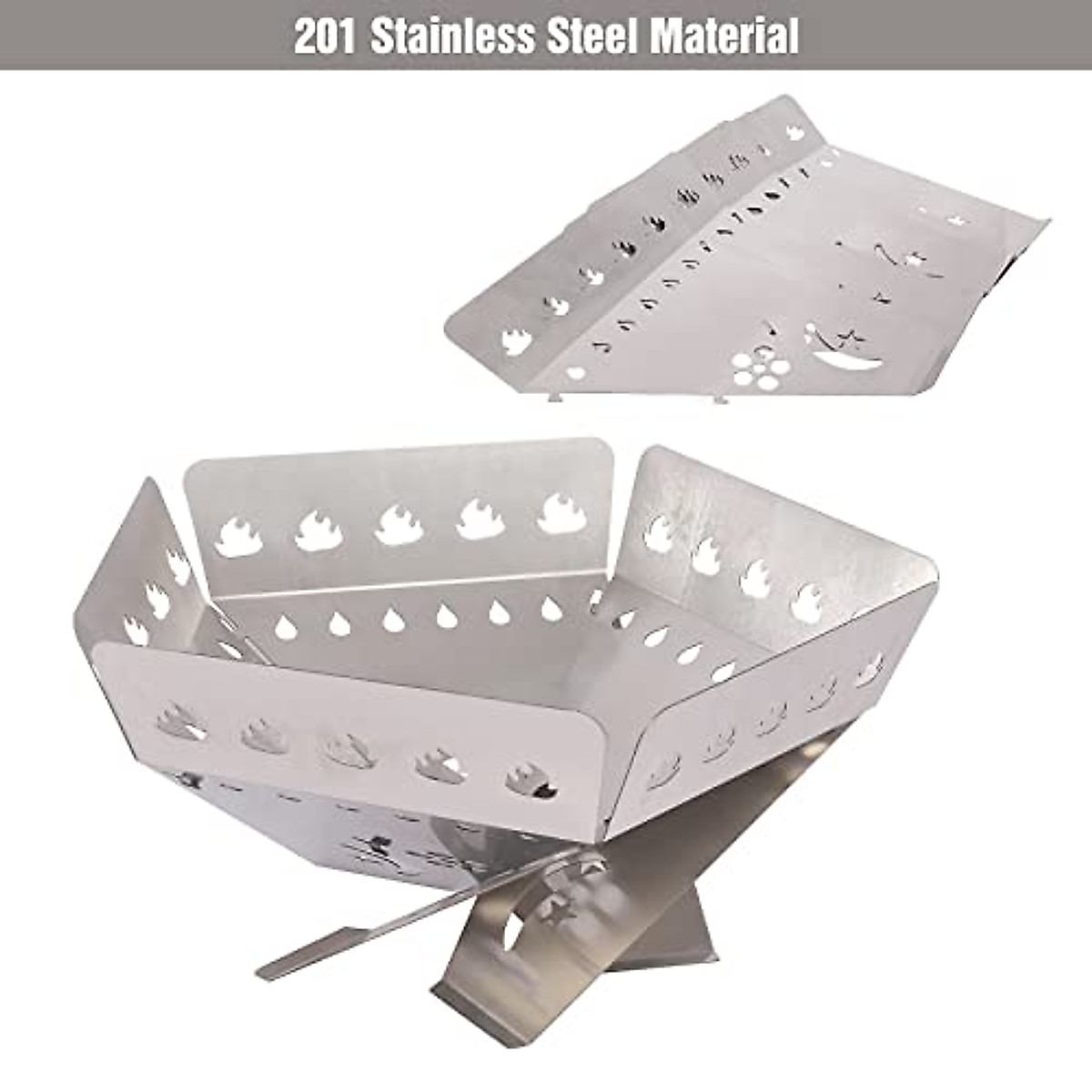 Lineslife Portable Collapsible Fire Pit for Camping, Stainless Steel Assemblable Firepits for Outside Wood Burning for Backyard, Patio, Garden