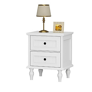 Scurrty Nightstand, Antique Style End Table with 2 Drawers, Taller Nightstand for Bedroom, Side Table for Bedroom (White, Single)