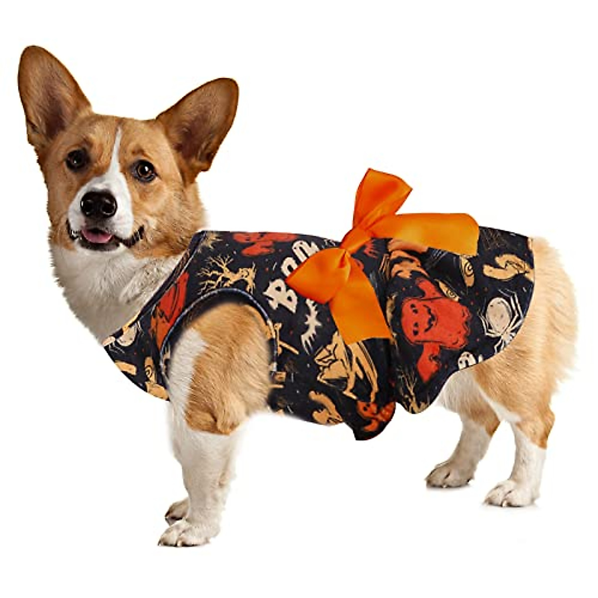 BOTEWO Halloween Dog Dress Lightweight Velvet Pets Clothes Cute Girl Doggies Dresses Outfits with Bow Tie Puppy Cat Holiday Cosplay Costume(XXS,Black)