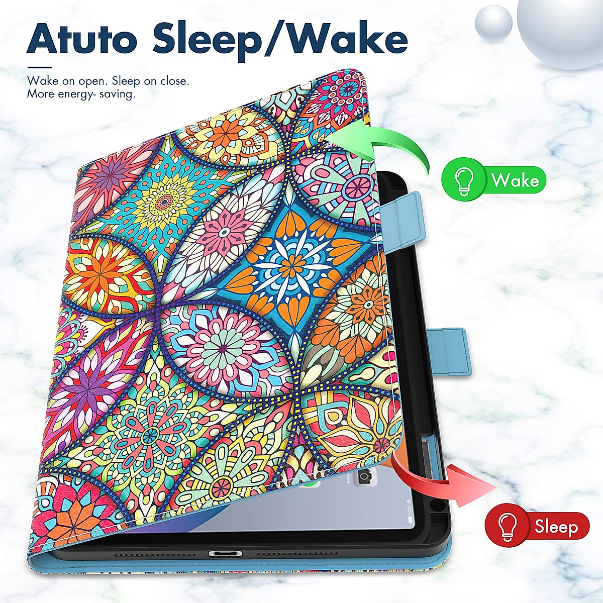 Dteck for iPad 9.7" Case, PU Leather Folio with Auto Sleep Wake/Stand, Built-in Pencil Holder, Protective Cute Stained Glass Cover