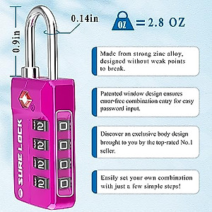 TSA Approved Travel Luggage Locks, Open Alert Combination Lock for School Office & Gym Locker,Toolbox, Pelican Case,Easy Read Dials- 1, 2 & 4 Pack (1, Pink 1 Pack)