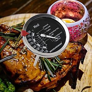 MEASUREMAN Meat Thermometer 2.5 Inch Dial with Red Indicator Clasp 304 Stainless Steel 130-220F/C Poultry Probe Oven BBQ Cooking Thermometers