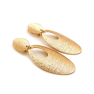 Women Oversize Geometric, Tear Drop, Hammered Statement Metal Clip on Earring Many Styles (Style B/Gold)