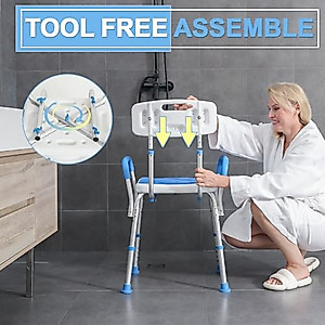 HSA/FSA Eligible Shower Chair with Arms and Back, Padded Shower Seat for Inside Shower with Grab Bar/Toiletry Bag, Tool-Free Shower Seat for Bathtub, Shower Bath Chair for Elderly/Disabled by SOUHEILO