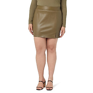 The Drop Women's Aiden Vegan Leather A-line Mini Skirt, Capers Olive, 3X, Plus Size