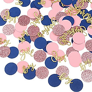 300 Pieces Gender Reveal Decorations Confetti Navy Blue Rose Gold Pink Confetti Glitter Sprinkles Paper Confetti Colored Table Confetti for Party Table Decoration (Circle, Boy, Girl)