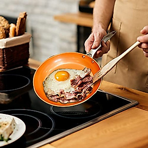Almond 12 Inch Non-Stick Frying Pan with Lid - Copper Ceramic Fry Pans with Tempered Glass Lid & Stainless Steel Handle, Round Aluminum Saute Pan, Dishwasher and Oven Safe - 12 inches
