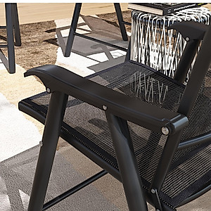 Outsunny Set of 4 Patio Folding Chairs, Stackable Outdoor Sling Patio Dining Chairs with Armrests for Lawn, Camping, Dining, Beach, Metal Frame, No Assembly, Black