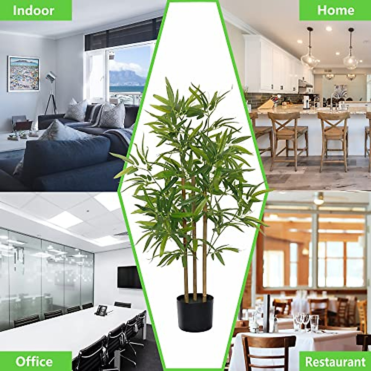 SOFTFLAME 3ft Bamboo Artificial Tree, Faux Bamboo Plant, Artificial Plant with 3 Trunks, Ideal for Home Office Indoor Decoration