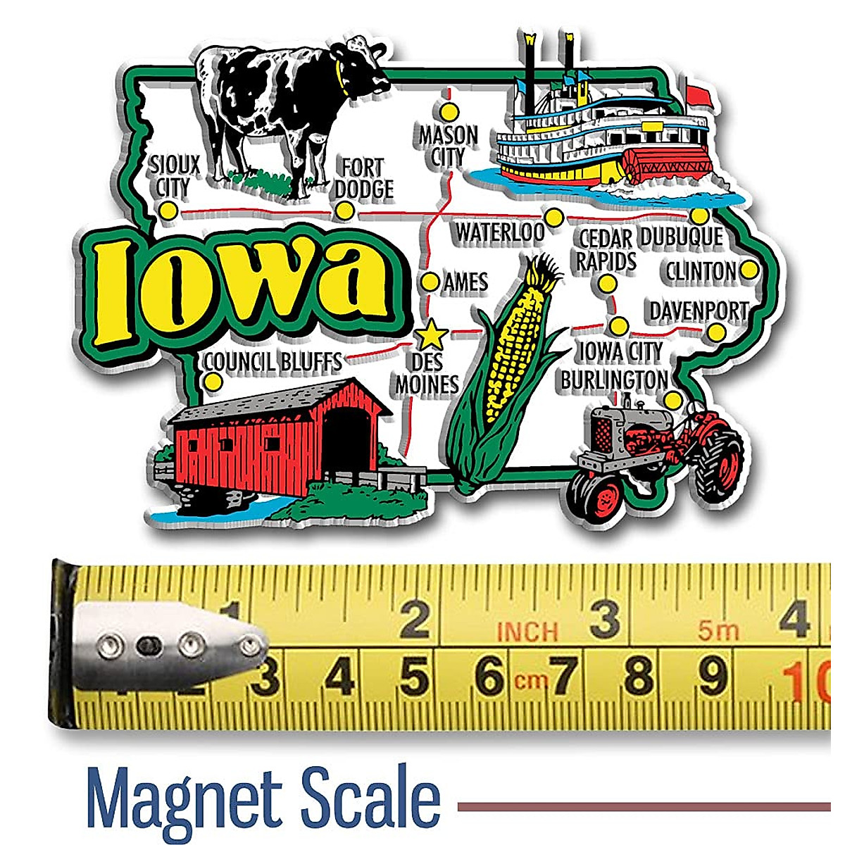 Iowa Jumbo State Magnet by Classic Magnets, 3.8" x 2.7", Collectible Souvenirs Made in The USA
