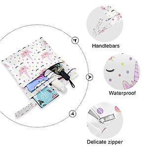 xigua Pink Unicorn Waterproof Wet Bag for Cloth Diaper Washable Reusable Wet Dry Bags with 2 Zippered Pockets for Travel, Beach, Pool, Stroller, Dirty Clothes, Wet Swimsuits (2PACK)