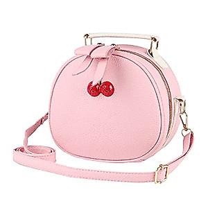 SUKUTU Women Cute Cherry Tote Handbag Girls Small Circle Round Crossbody Shoulder Bag Clutch Purse