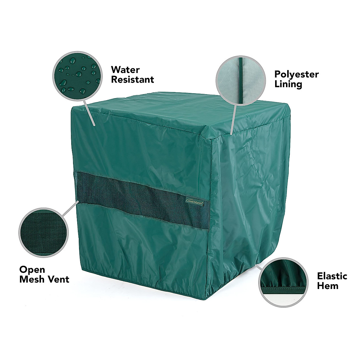 Covermates Square Patio Accent Table Cover - Patio Outdoor Furniture Cover, Water Resistant Outdoor Ottoman/Side Table Cover, Classic 12-Guage Vinyl, 18W x 18D x 18H, Green