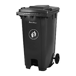 PLASTIC PRINCE 65 Gallon Step-On Rollout Trash Can with Lid, Commercial Heavy-Duty Container with Wheels, Gray