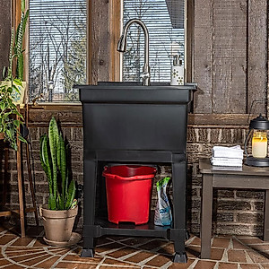 UTILITYSINKS USA-Made Plastic Freestanding 24 in x 24-Inch UtilityTub Heavy Duty Compact Utility Sink Ideal for Workshop, Laundry Room, Garage, Greenhouse, Pet Wash Station (Black)