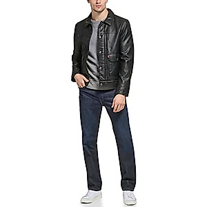 Levi's Men's Lightweight Trucker Shirt Jacket, Black Faux Leather