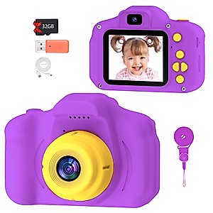 Kids Camera for Boys Girls - 2 Inch IPS Children Camera for Kids 1080P Video Camcorder Toddler Camera Birthday Gifts for 3 4 5 6 7 8 9 Year Old Girls Boys with SD Card (Purple)