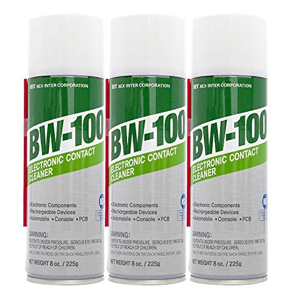BW-100 Non-Flammable Electronic Contact Cleaner Aerosol Spray- Safely Cleans Joycons, Computers, PCB, and More - Removes dust, Dirt and contaminants on Contacts - Quick Dry| 8oz/225g | Pack of 3