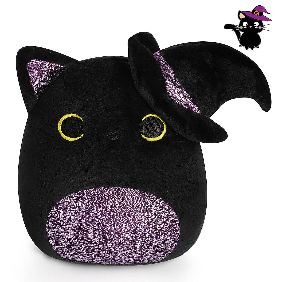 KOPHINYE Halloween Plush Black Cat Plush - 9inch Black Cat Stuffed Animal Witch Kitten Plushie - Cute Stuffed Toys Decorations for Kids
