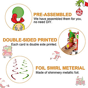 Welcome To Whoville Banner with Christmas Hanging Swirls Party Decorations, Red and Green Glitter Letter Banner Xmas Hanging Swirls Decorations Welcome Party Supplies Decorations