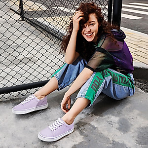 Shupua Canvas Shoes for Women White Canvas Sneakers Womens Casual Shoes Low Top Black Sneakers Comfortable Tennis Shoes(Purple.us8)