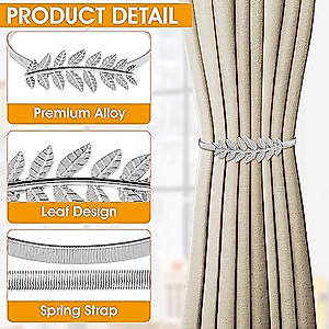 Amaxiu Curtain Tiebacks, 4 Pack Leaf Carving Design Curtain Holdback Adjustable Curtain Ties for Drapes Decorative Modern Style Curtain Drapery Wall Hooks Hanger Window Treatment Holdbacks(Silver)