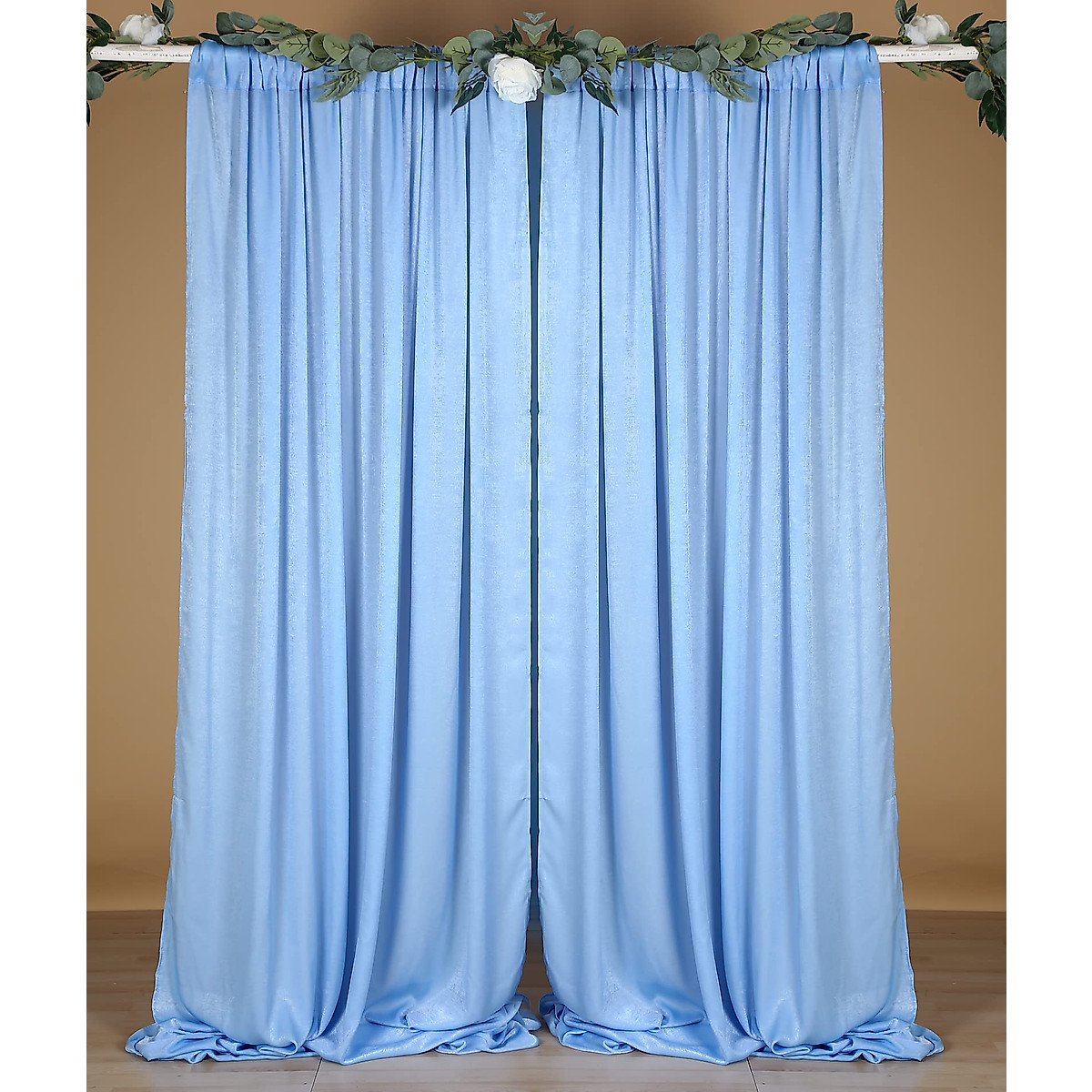 SHERWAY 9.6 Feet x 10 Feet Sky Blue Silky Soft Curtain Wedding Backdrop Drapes, Slightly Shiny Satiny Window Curtains for Party Ceremony Decoration