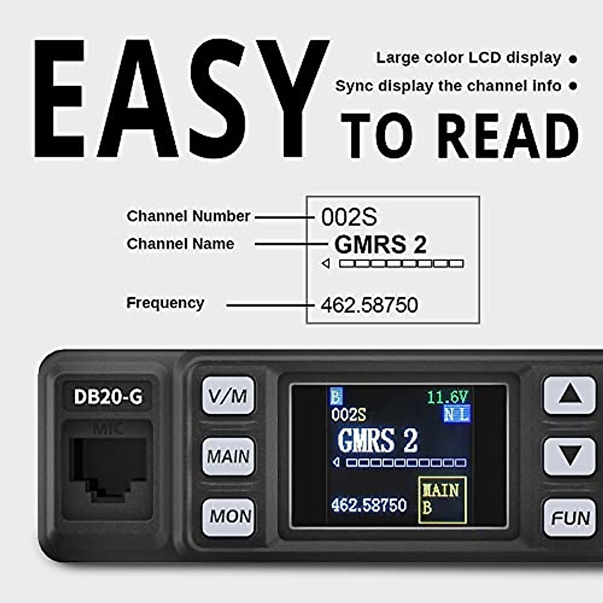 Radioddity DB20-G Mobile Radio for Car Vehicle, 20W Long Range Two Way Radio with Cigarette Lighter Plug, 500 Channels, VOX, Display Sync, for Off Road Overlanding 4x4