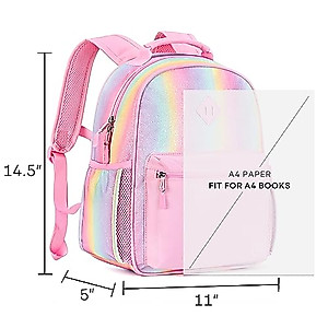 mibasies Girls Backpack for School, Kids Backpack School Bag for Elementary Age 5-8, Pink Blue Rainbow