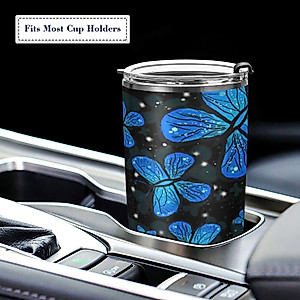 foixnub Blue Butterfly White Floral 20oz Tumbler Insulated Coffee Cup Wine Tumbler Stainless Steel?Reusable Water Bottle Double Walled Travel Mug Thermal Cup for Hot Cold Drinks