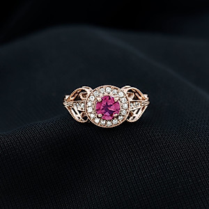 0.75 Cttw Pink Tourmaline Vintage Engagement Ring with Diamond (AAA Quality), 14K Rose Gold, Size:US 4.50