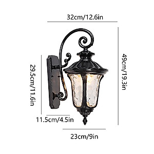 KAIKEA Outdoor Wall Lanterns Exterior Wall Mounted Sconce Light E27 Aluminum Waterproof Wall Light Fixtures for Home Patio Garden Garage Farmhouse Porch Lighting with Water Glass（Black）