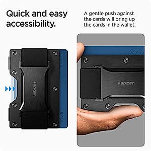 Spigen RFID Blocking Metal Wallet S Slim Minimalist Credit Card Holder for Men and Women with Cash Strap - Black
