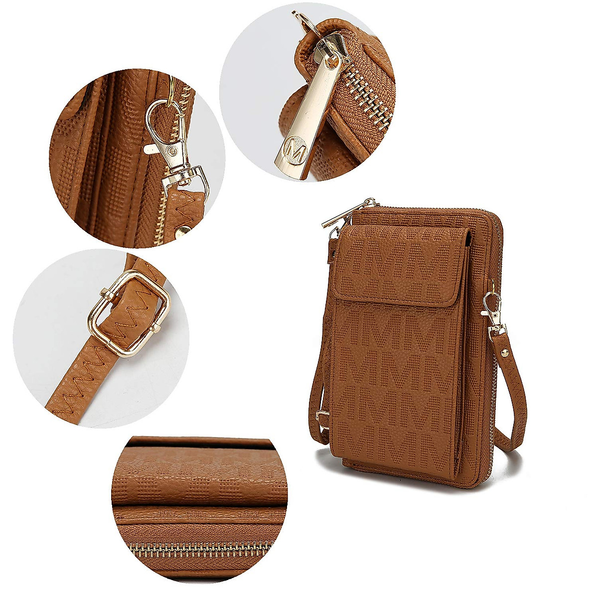 MKF CollectionCrossbody Cellphone Handbag for Women Wallet Purse – PU Leather Multi Pockets Clutch Bag, Wristlet Strap Taupe Beige by Mia k