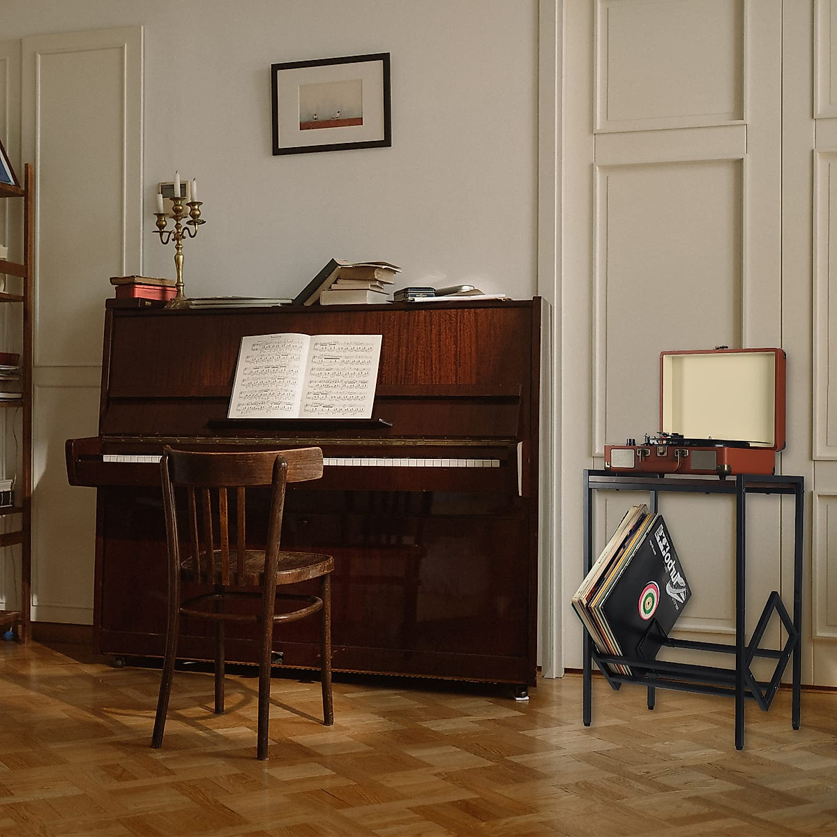 Dunatou Record Player Stand with Vinyl Storage, Vinyl Record Stand Hold Up to 80 LP, Turntable Stand with 2 Tier Vinyl Holder Display Shelf, Record Player Table for Living Room, Bedroom, Rustic Brown