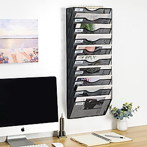 PAG Hanging Wall File Holder Organizer Mail Sorter Literature Rack for Office, 10 Pockets, Black