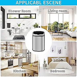 Bigacc 13 Gallon Touch-Free Automatic Stainless-Steel Trash Can Garbage Can Metal Trash Bin with Lid for Kitchen Living Room Office Bathroom, Electronic Motion Sensor Automatic Closure & Opening
