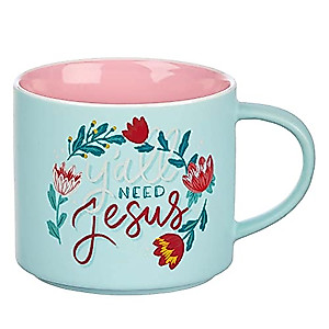 Bless Your Soul Large Blue Coffee Mug Y'all Need Jesus, Funny Birthday Gifts for Women/Men, Co-worker, Retro-Inspired Designs - 18oz Cup
