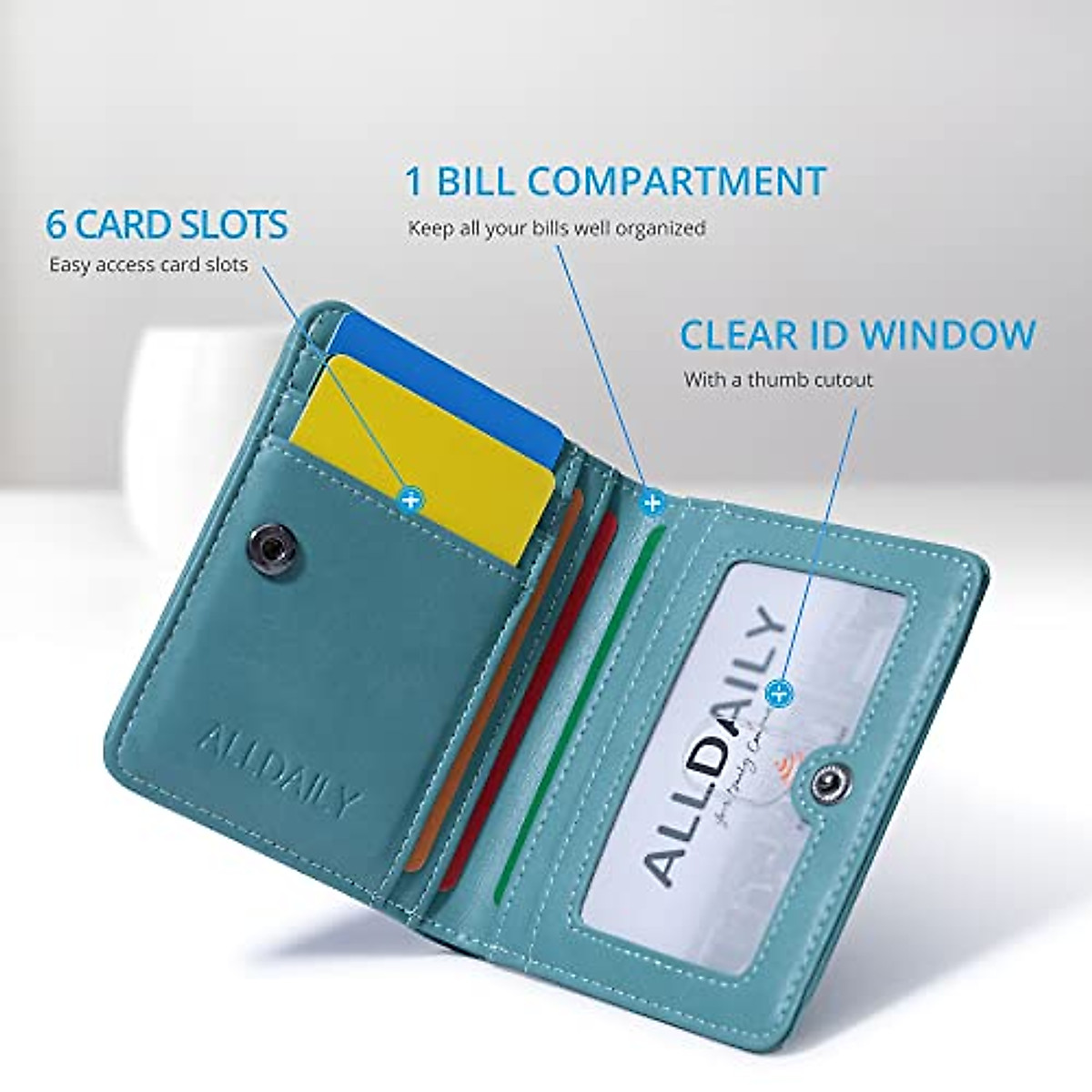 Alldaily Women's RFID Blocking Small Compact Bifold Pocket Wallet Ladies Mini Purse with ID Window (Purist Blue)