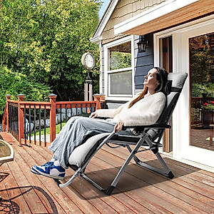 OFIKA Zero Gravity Chair,Adjustable Folding Reclining Lounge Chair with Removable Cushion&Headrest,Cup Holder, Foot Rest, Polyester Mesh,Reclining Patio Chair for Indoor and Outdoor